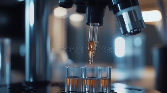 Precision and Innovation in Science Close Up of a Pipette Dropping ...