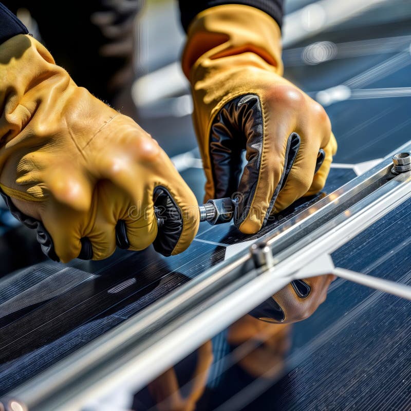 Precision Installation: Close-Up of Solar Panel Work, Generative Ai ...