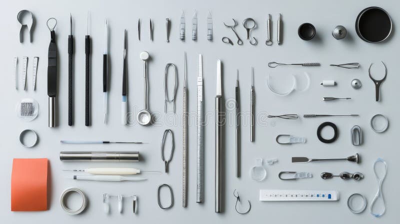 Precision Instruments Arranged on a Light Gray Surface Stock ...