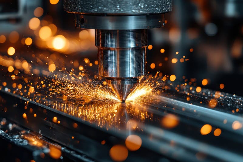 Precision Laser Cutting Machine in Operation, Producing Sparks ...