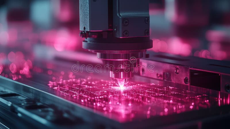 Precision Laser Cutting Machine in Operation, Producing Sparks ...