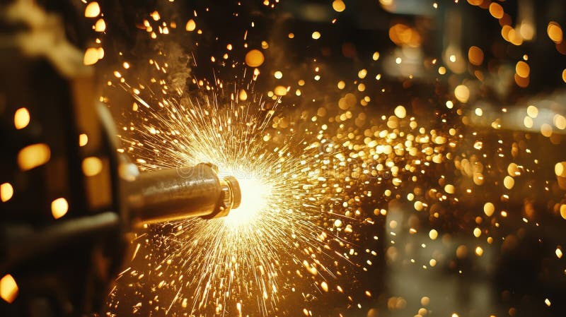 Precision Laser Cutting Machine in Operation, Producing Sparks ...