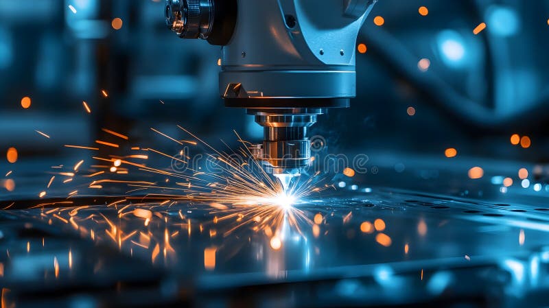 Precision Laser Cutting Machine Producing Sparks during Metal ...