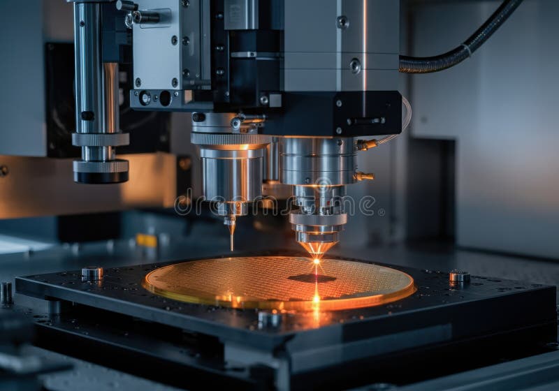 Precision Laser Cutting Machine Working on a Silicon Wafer Stock Image ...