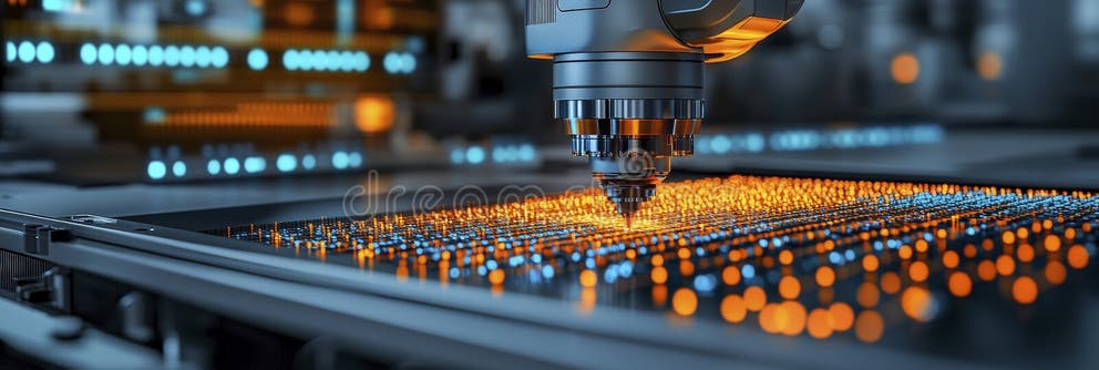 Precision Laser Work by Robotic Arm on Micro Circuits Stock ...