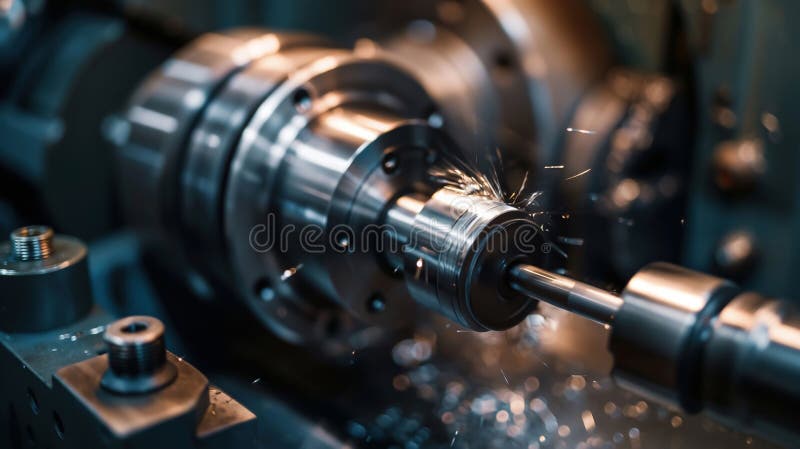 Precision Lathe Operation. a Close-up Image of a Metal Lathe in ...
