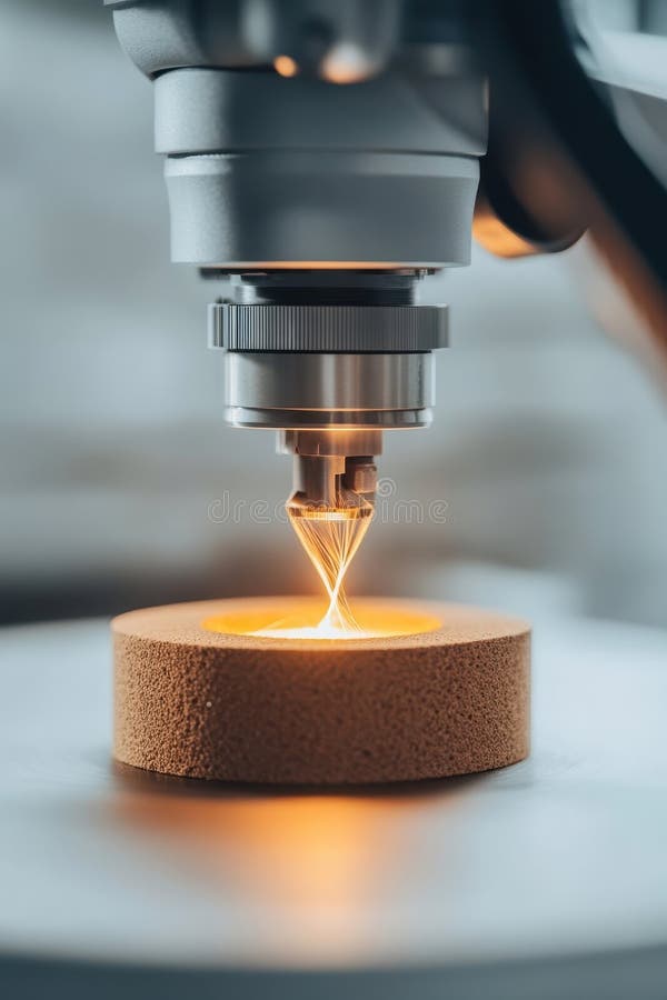 Precision Machine Tool Working on Surface. Milling Head with Orange ...
