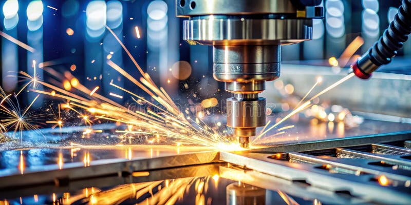 Precision Machining Industrial Metal Fabrication Sparks and Precision Cutting. Generative AI ...