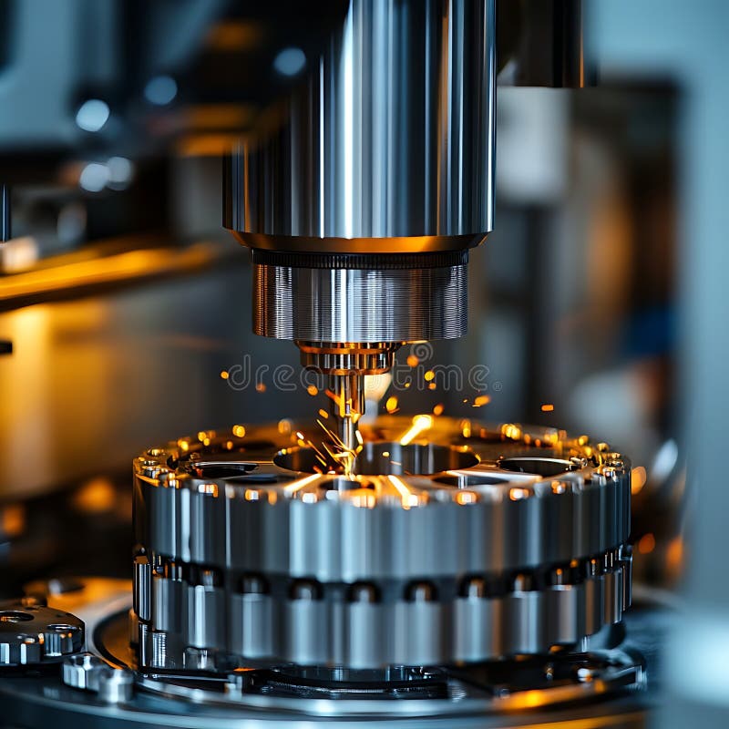 Precision Machining Process in Action with Metal Fragments Flying Stock ...