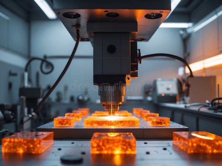 Precision Machining Process Creating Glowing Orange Resin Components in ...