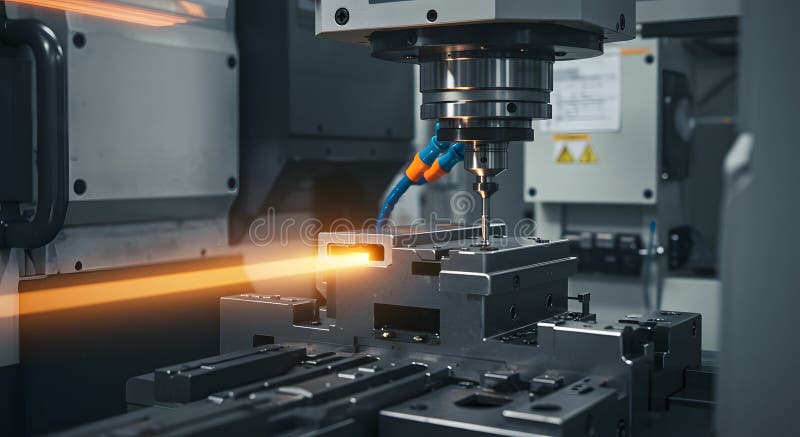 Precise CNC Milling Machine Cutting Metal Part Stock Image - Image of ...