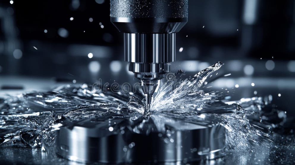 Precision Machining Process Water Splashing Metalworking Stock ...