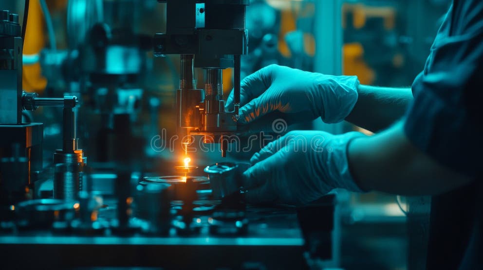 Precision Manufacturing Worker Using Advanced Industrial Machinery ...