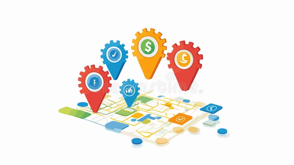 Precision Map with Location Markers and Cogwheels for Navigation ...