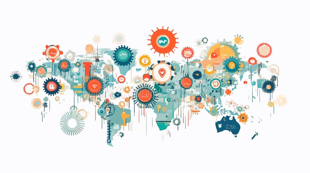 Precision Map with Location Markers and Cogwheels for Navigation ...
