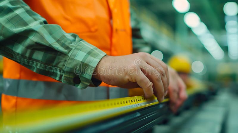 Precision Measurement in Industrial Workspace with Safety Gear Stock ...