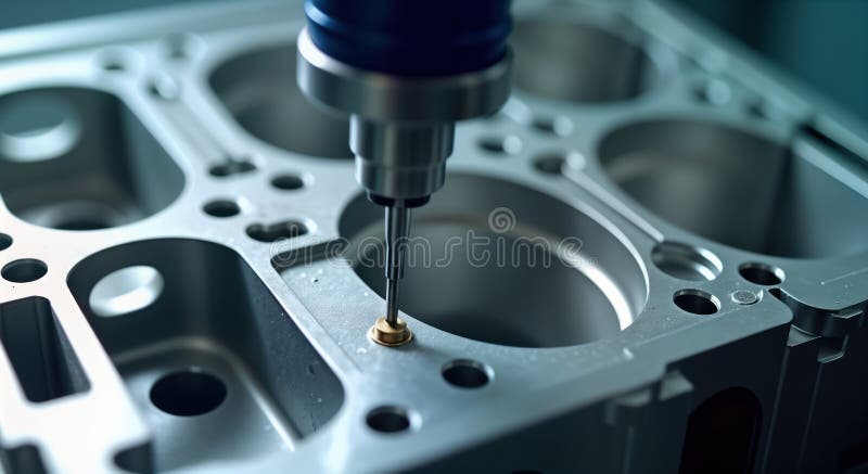 Precision Measuring Tech Checks Metal Engine Block Part Dimensions ...