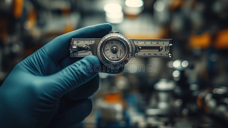 Precision Measuring Tool Held in a Gloved Hand Stock Illustration ...