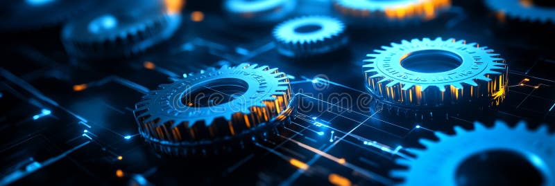 Precision Mechanics Abstract Gears Turning in Striking, Digital Blue in ...