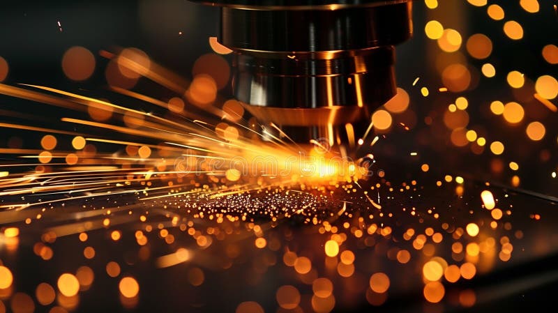 Precision Metal Component with Flying Sparks, Showcasing Industrial ...