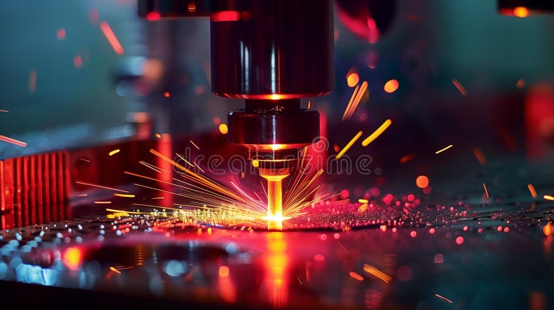 Precision Metal Component with Flying Sparks, Showcasing Industrial ...