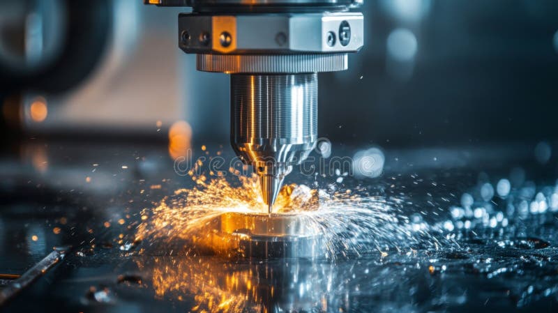 Precision Metal Cutting Machine in Action Sparks Flying Stock ...