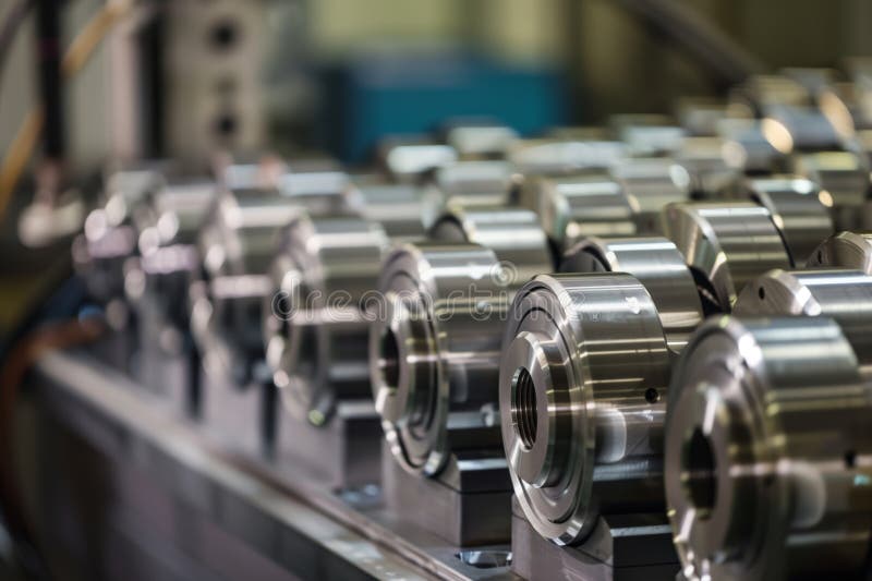 Precision Metal Parts Lined Up after Machining Stock Image - Image of ...