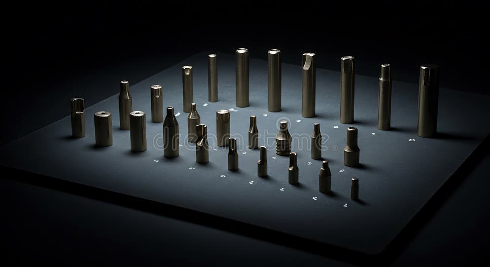 Precision Metal Punch Set Displayed on Dark Surface for Engineering ...