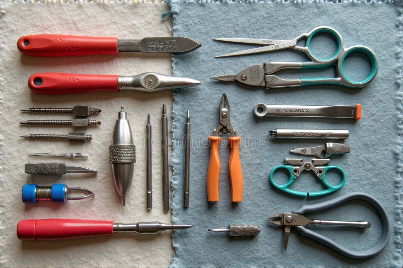 Precision Metalworking Hand Tools Set on Fabric Background with ...