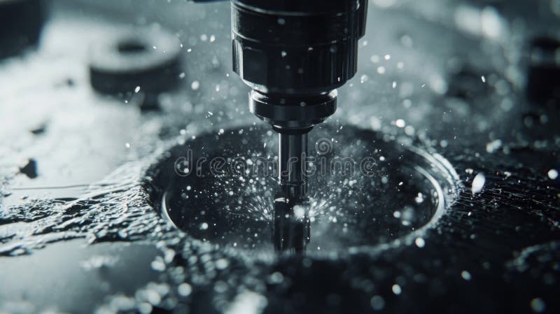 Precision Milling Machine Cutting Metal with Coolant Stock Illustration ...