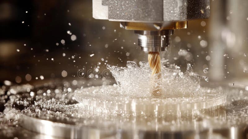 Precision Milling Machine Cutting through Water Cooled Material Stock ...