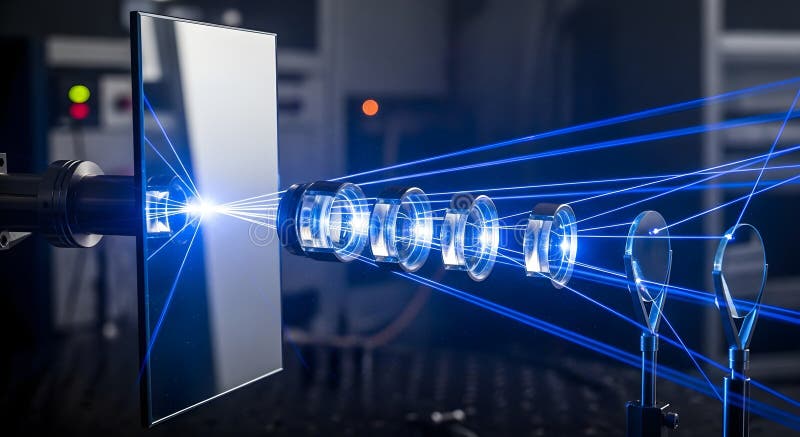 Precision Optical Setup Demonstrating Laser Beam Reflection and ...