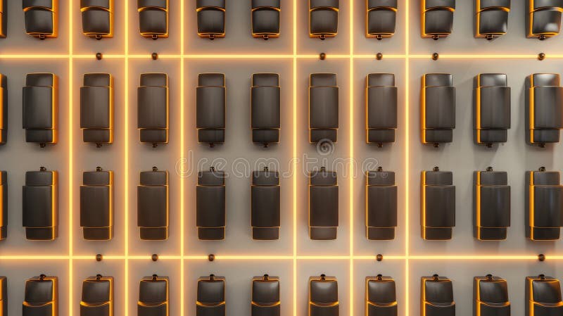 Precision Placement of Battery Packs in Grid Layout on Wall. Battery ...