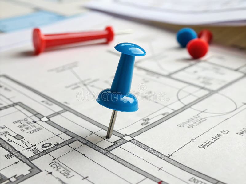 Precision Planning Detailed Architectural Blueprint Marked with Red and ...