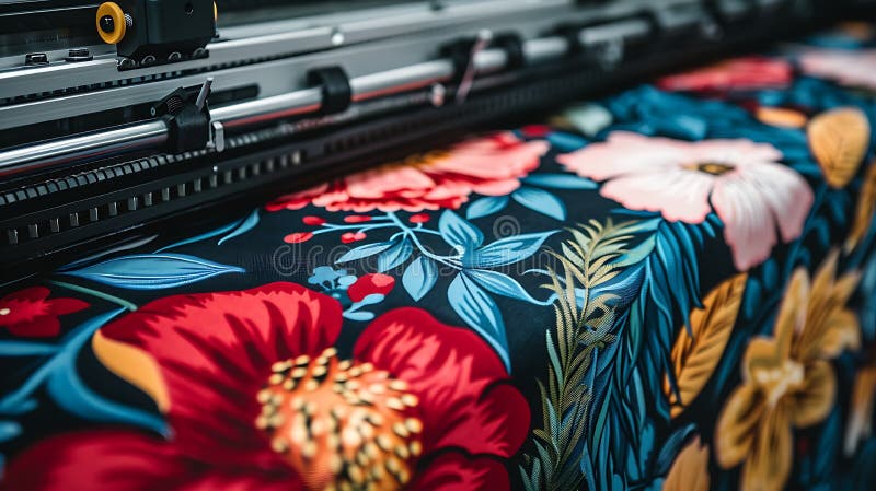 Vibrant Floral Fabric Printing on Modern Textile Machine Stock Photo ...