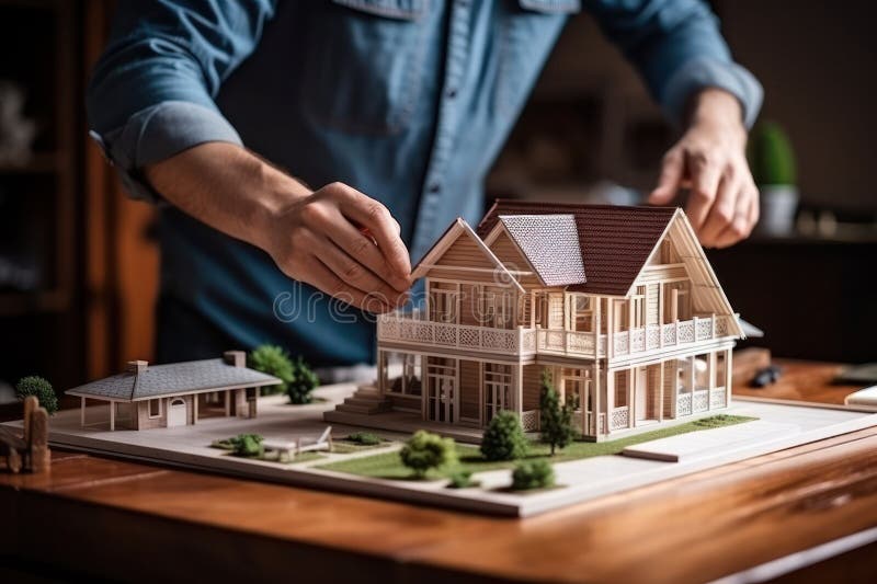 Pskilled Architect or Engineer Focus on a Building Construction Model ...