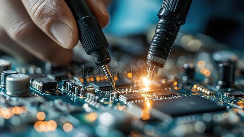 Precision Quality Control: Engineer Conducting Tests on Electronic ...