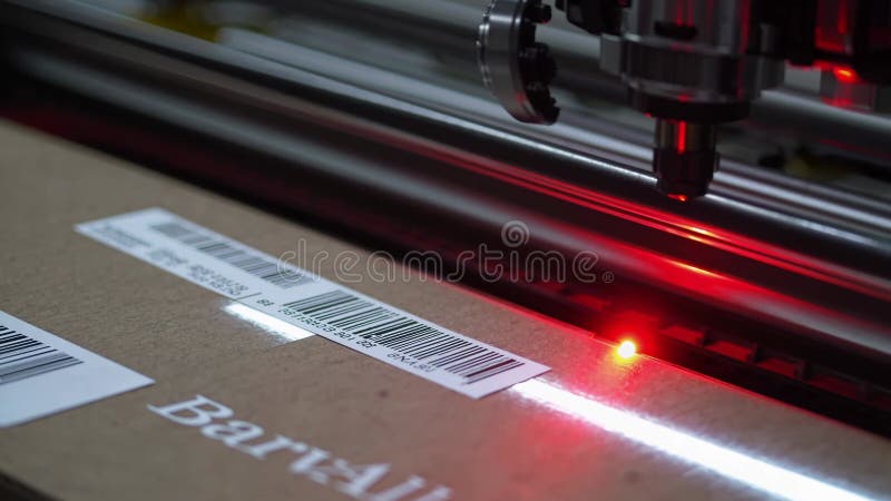 Industrial Laser Engraving Barcodes on Cardboard Packages Stock Footage ...