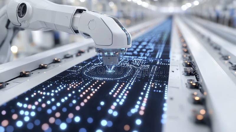 Precision Robot Arm Optimizing Circuit Board Output Stock Illustration ...