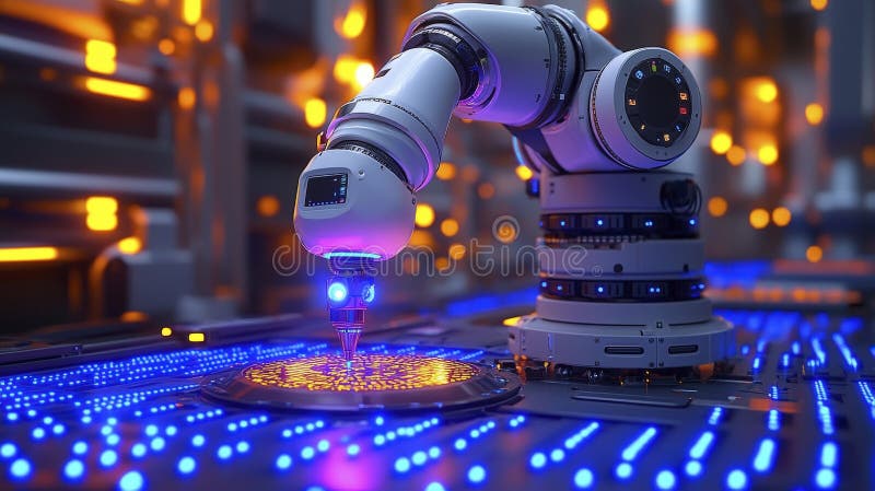 Precision Robot Working on a Circular Component Stock Illustration ...