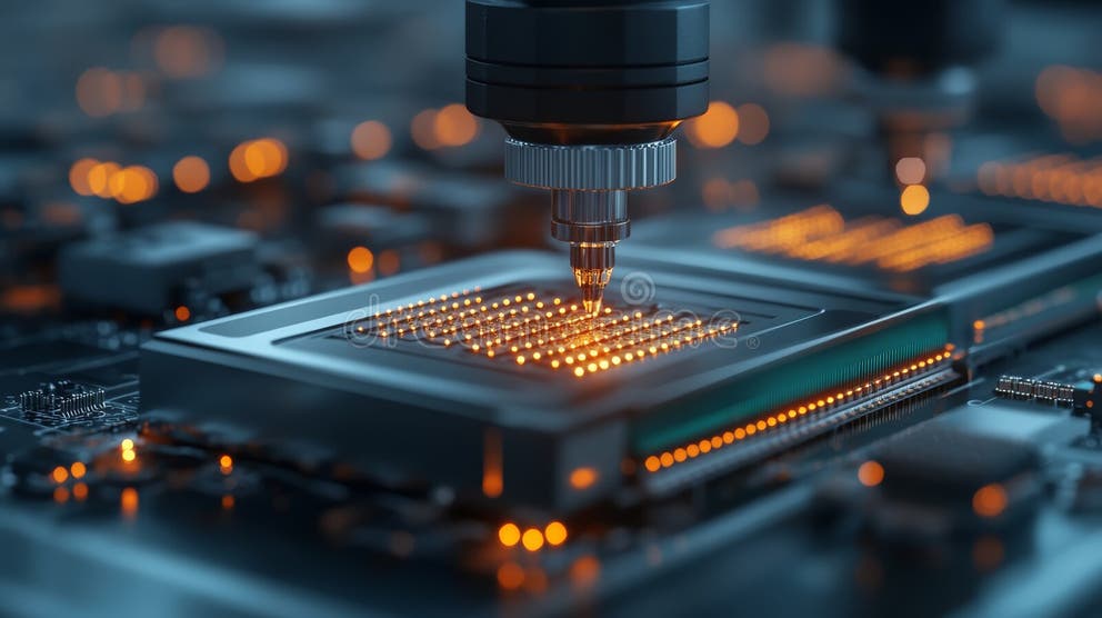 Precision Robotic Arm Assembling Microchip Stock Illustration ...