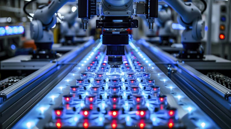 Precision Robotic Arm with a Camera Attachment Inspects a Conveyor Belt ...