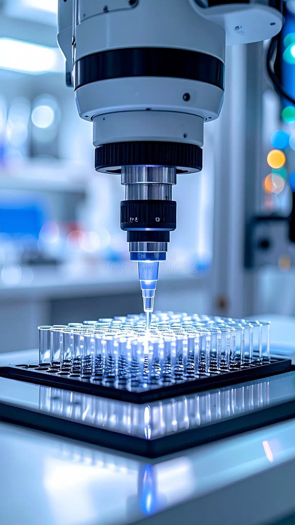Precision Robotic Arm Pipetting Samples in a Lab Stock Illustration - Illustration of laboratory ...