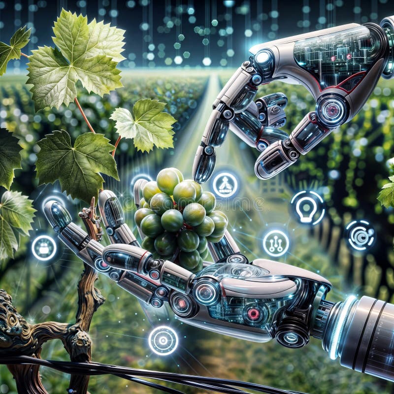 Precision Robotic Grape Harvesting, Generative Ai Stock Illustration ...