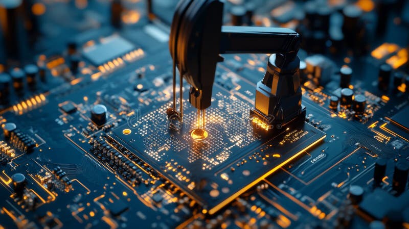 Precision Robotic Mechanism Assembling a Circuit Board Stock Image ...