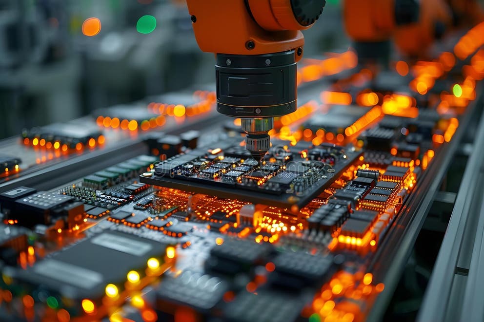 Precision Robotics in Electronics Manufacturing. Concept Industrial Automation, Robotics Stock ...