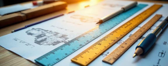Precision Rulers and Drafting Tools Arranged on a Surface, Parallel ...