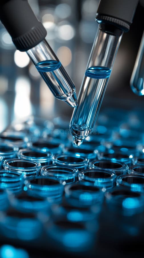 Precision in Scientific Testing Blue Liquid Being Pipetted into Test ...