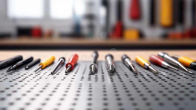 Precision Screwdrivers Lying Neatly on Metal Workbench Surface ...