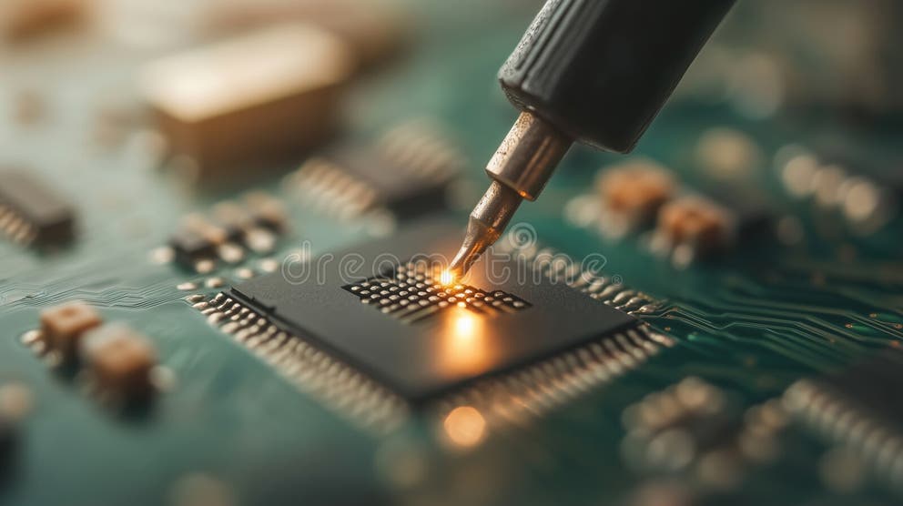Precision Soldering on a Computer Chip at a Technology Lab during ...